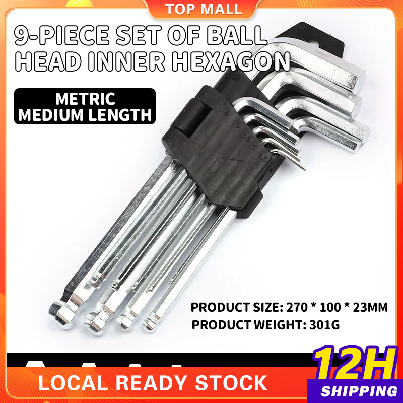 9Pcs Allen Wrench Set Double-End Flat Ball Head Spanner L Handle Repair ...