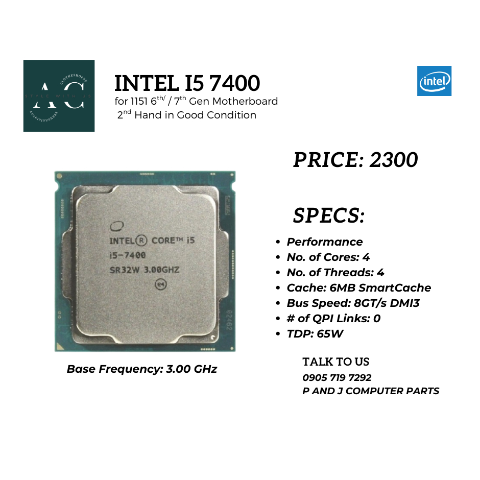 INTEL PROCESSOR TRAY TYPE I5 7400, I5 8400 USED | Shopee Philippines