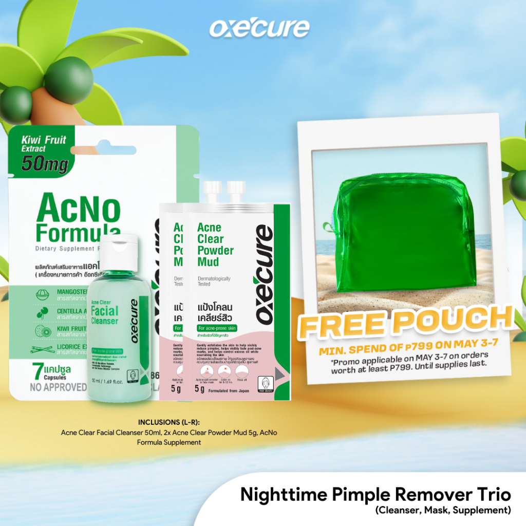 OXECURE Nighttime Pimple Remover Trio (Cleanser, 2x Powder Mud ...