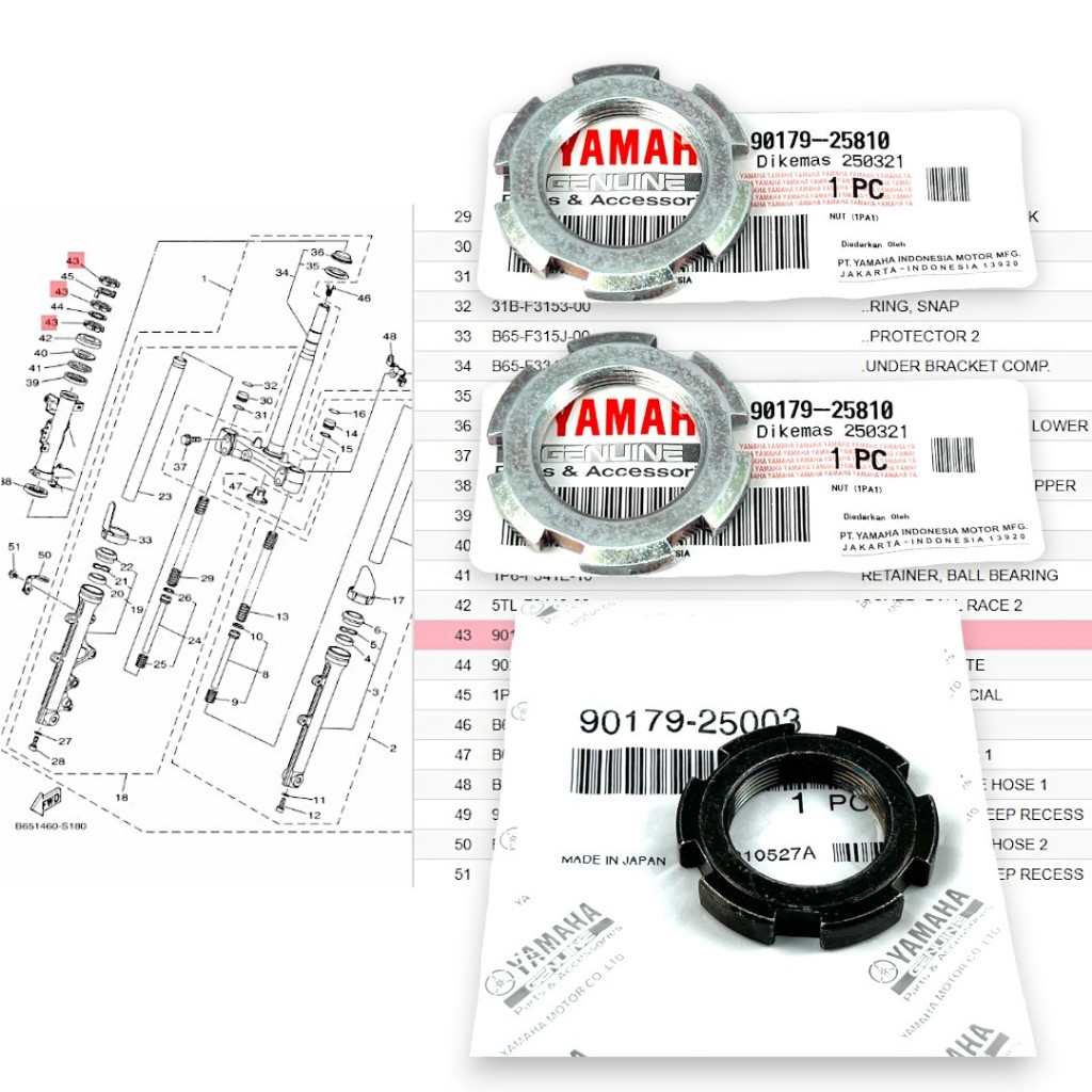 NUT STEERING 90179-25810 ; 90179-25812 ; 90179-25003 MIO i125 AEROX ...