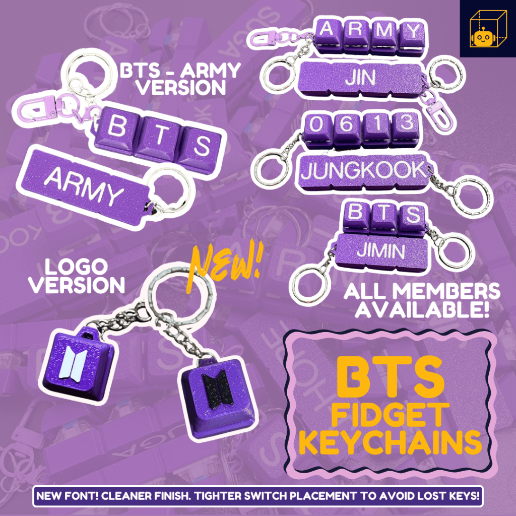 BTS Fidget Keyboard Keys Keychain Jungkook V Jimin Suga RM Jin JHope ...