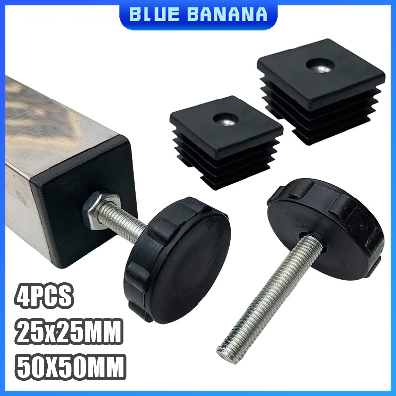 4Pcs 25mm/50mm M8 Adjustable Square Tube Plug Foot Pad Table Shelf Leg ...