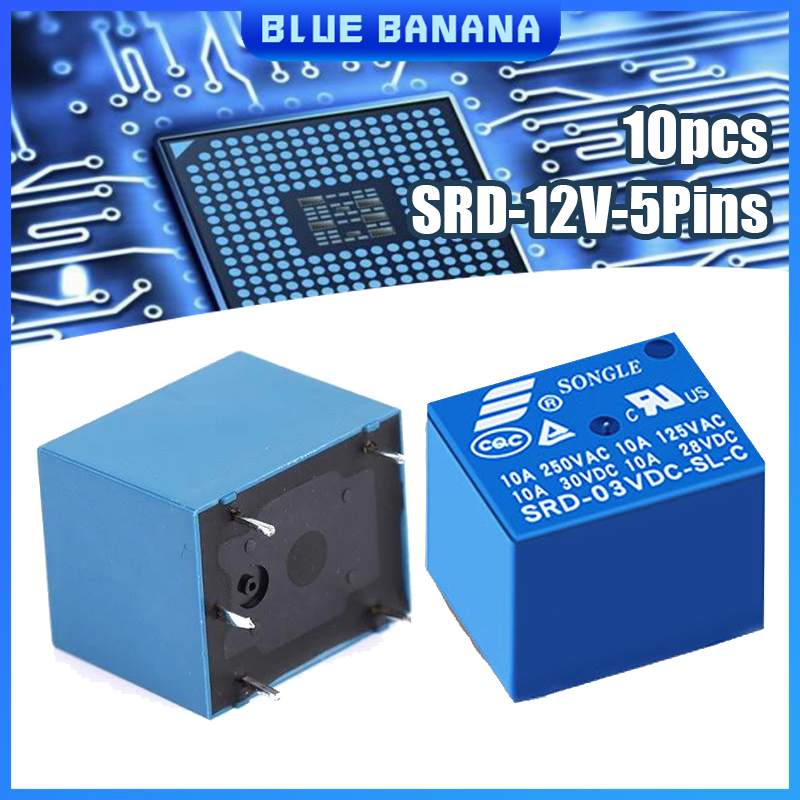 10Pcs 5 Pin Mini SRD Relays 12V 10A Circuit Switch Protection SRD Relay ...