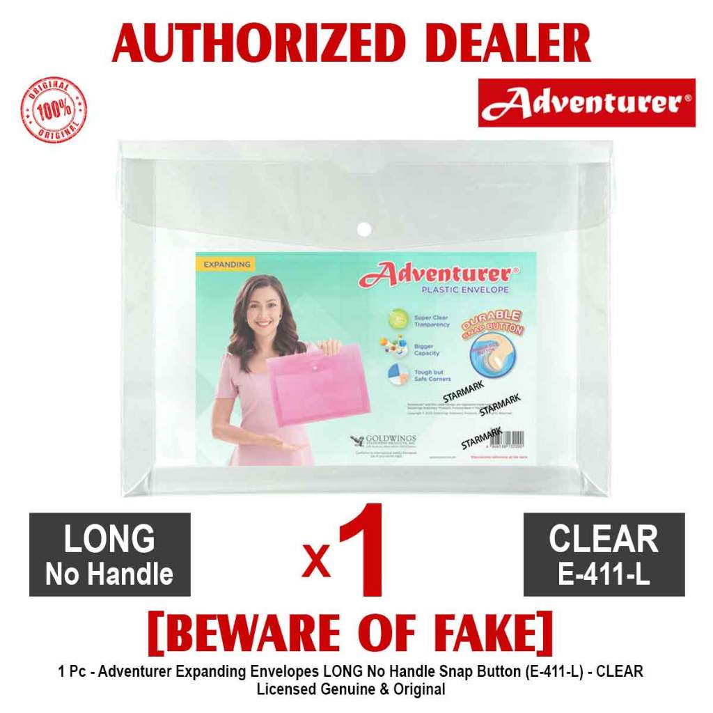 ADVENTURER Expanding Plastic Envelope Envelopes G8 LONG CLEAR Snap ...