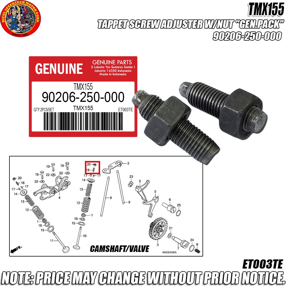 TMX155 TAPPET SCREW ADJUSTER WNUT "GEN.PACK" 90206-250-000 (ET003TE ...