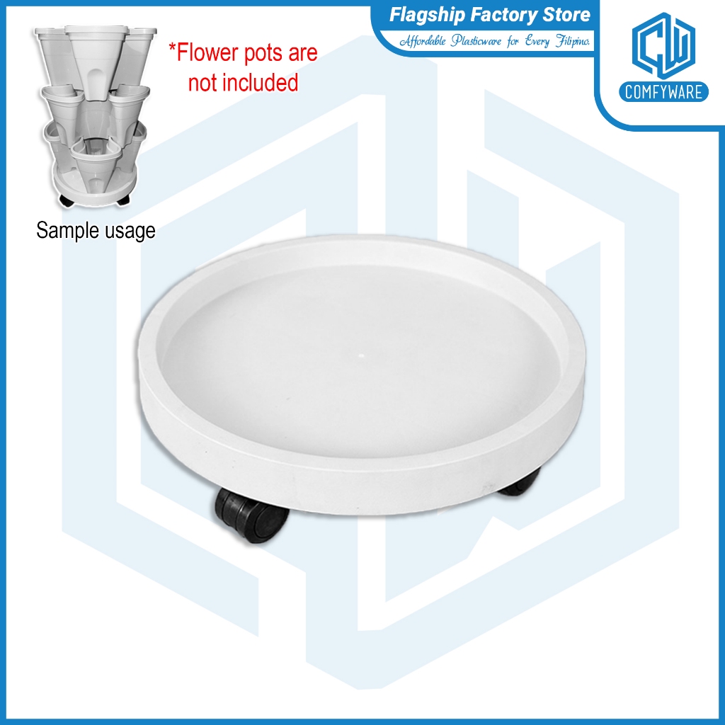 Movable Flower Pot Plate with Wheels White Indoor Outdoor Plant Pot ...