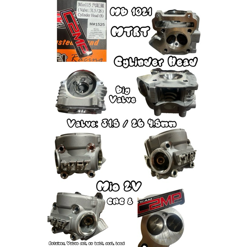MTRT Cylinder Head for 63mm head Mio 115 2V Big Valve 31.5 / 26 4.5mm ...