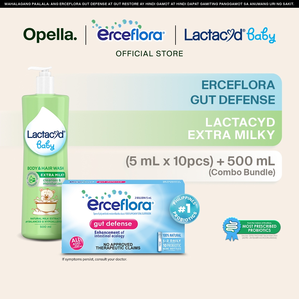 Erceflora Gut Defense Probiotic Supplement + Lactacyd Baby Extra Milky ...