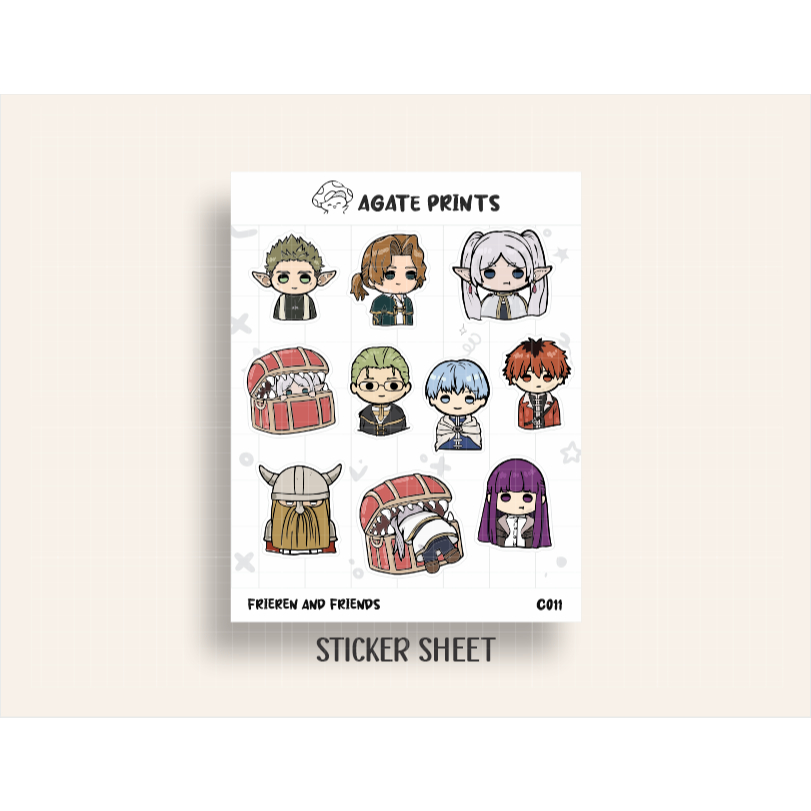 Frieren and friends Chibi Doodle Sticker Sheet | Matte Laminated | Hand ...