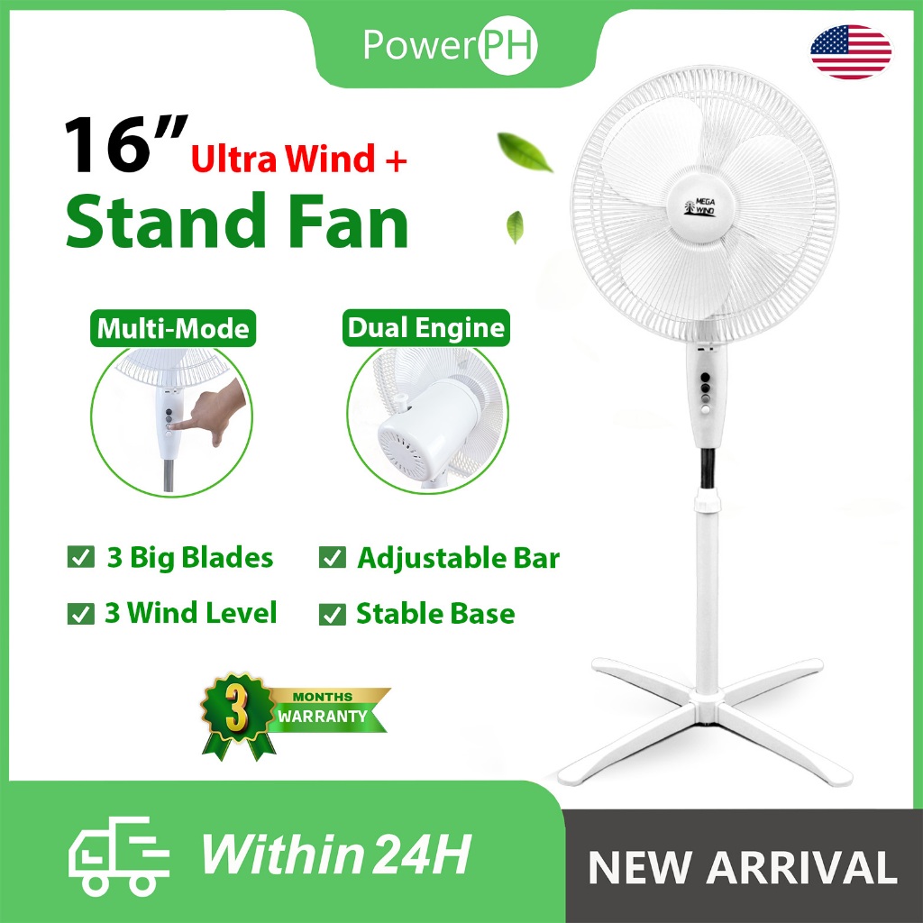 POWERPH 16 Inch White Portable Electric Stand Fan Desk Fan Wall Fan ...