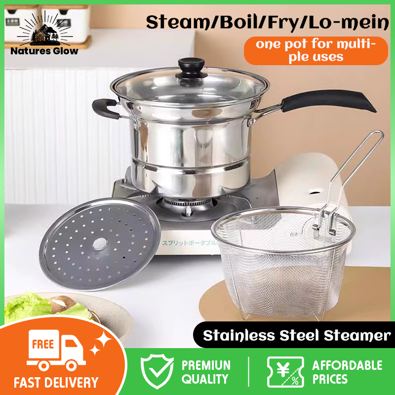 Natures Glow 3 in 1 Multifunctional Stainless Steel Steamer Frying Pan ...