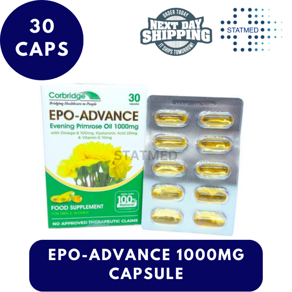 EPO-ADVANCE Evening Primrose Oil 1000mg Capsule Food Supplement l 10 ...