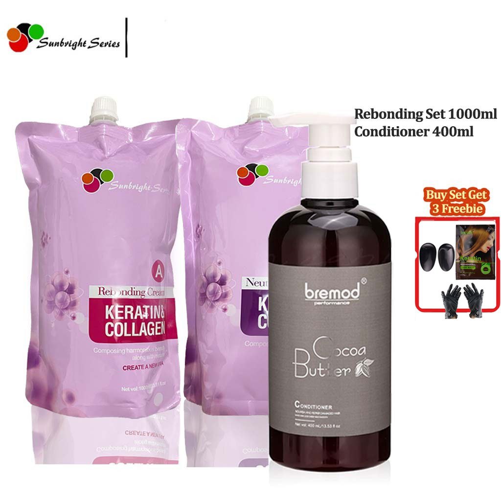 SBS Hair Rebonding Set 1000ml+Conditioner 400ml Rebond Cream Keratin ...