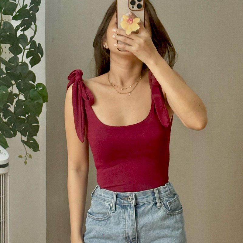 Bethany Top — (Full Length) Self-tie Scoop Neck Basic Top for Women ...