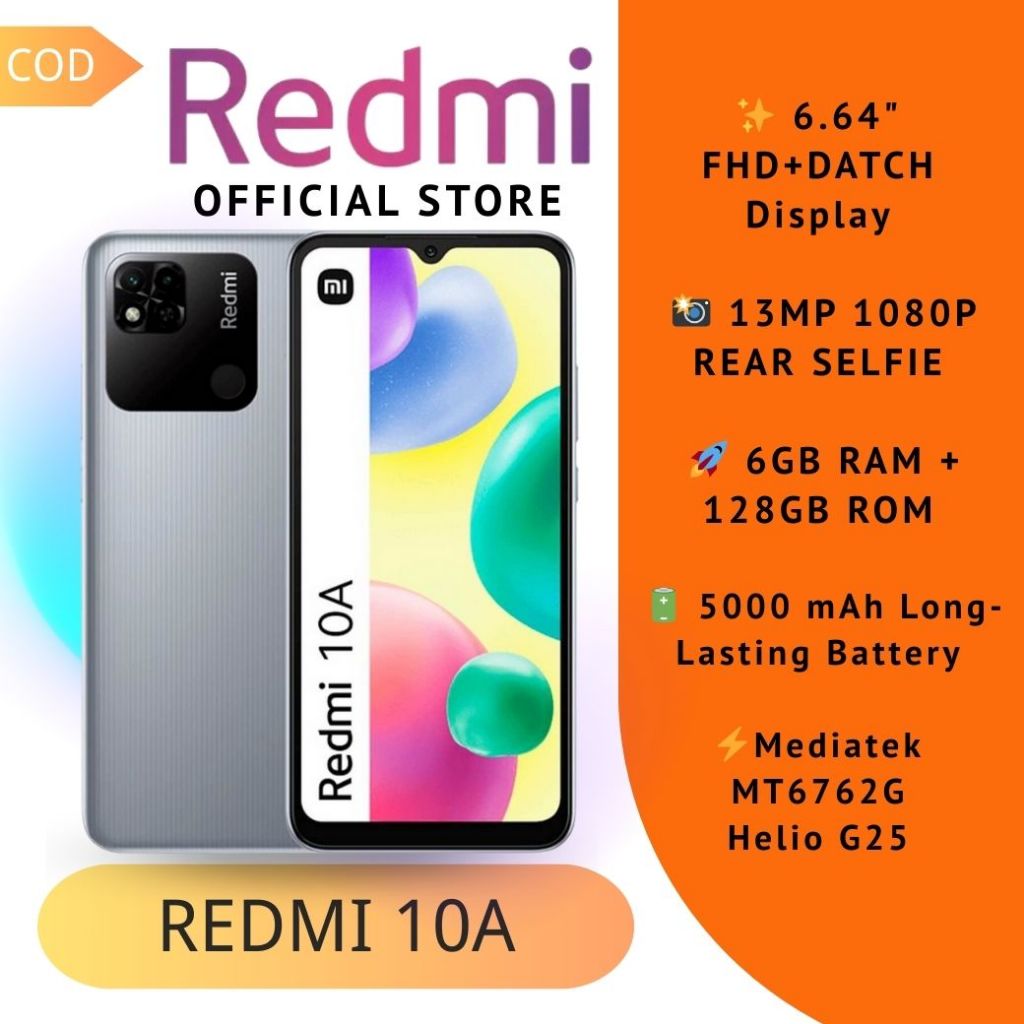 XIAOMI REDMI 10A Cellphone | 6GB RAM+128GB ROM Smartphone | 6.53" HD ...