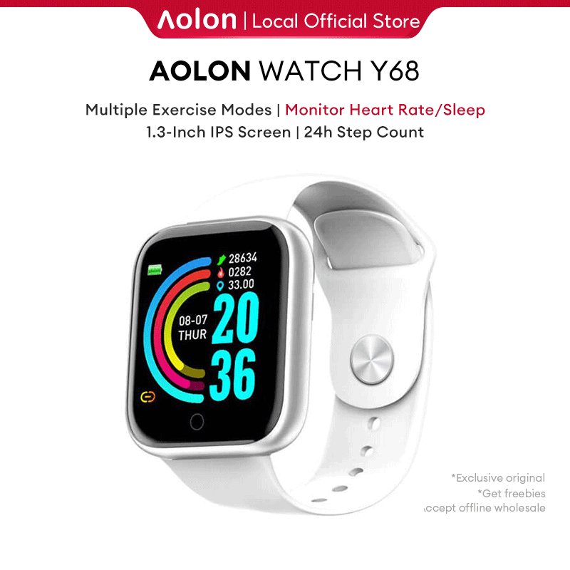 Aolon Y68 Smart Watch 24H Heart Rate & Sleep Monitoring Step Count ...