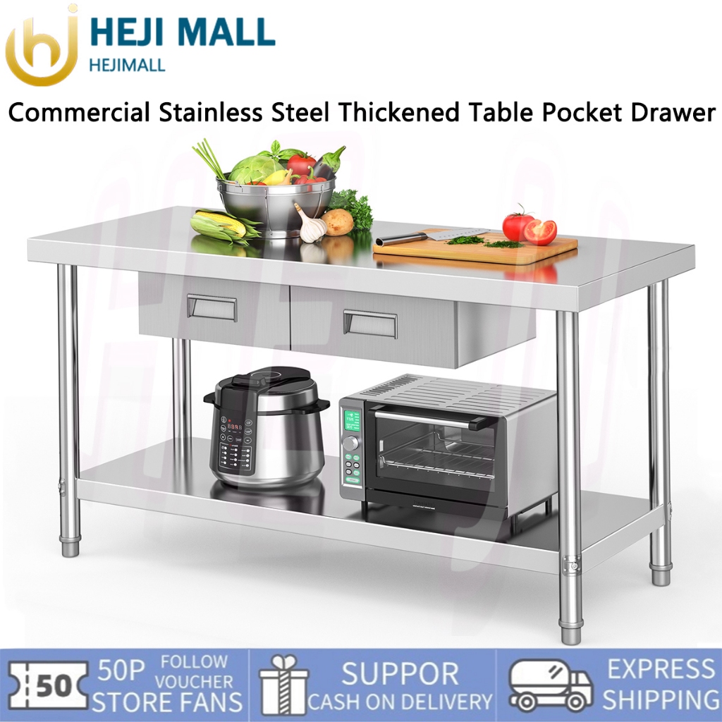 Commercial 304 Stainless steel Table With drawer Kitchen Storage table ...