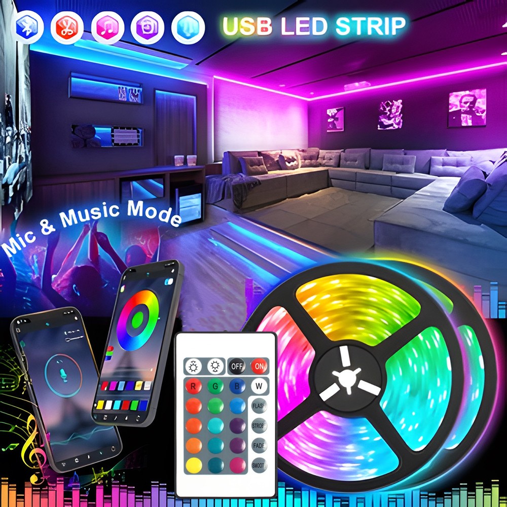 5050 RGB USB LED Strip Lights 16 - color change, warm light remote ...