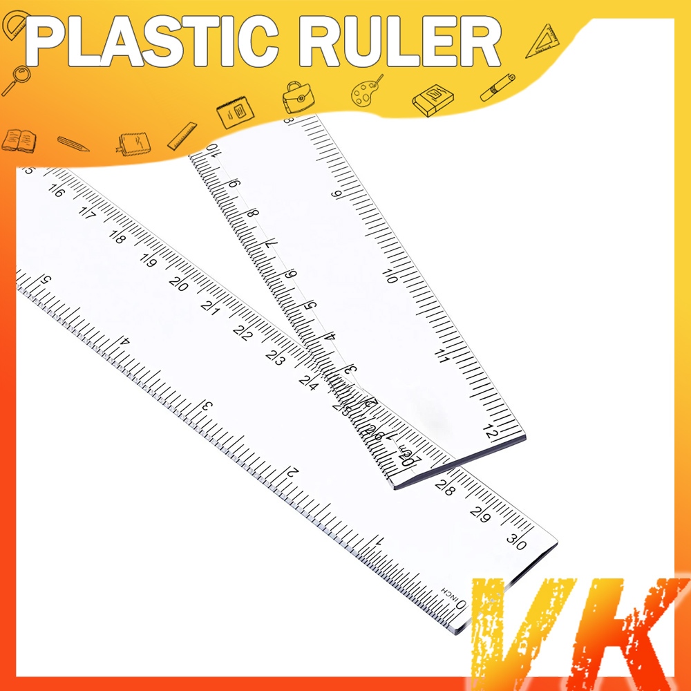 VK 30CM Clear Plastic Ruler 12Inch Standard Rulers Straight Ruler ...