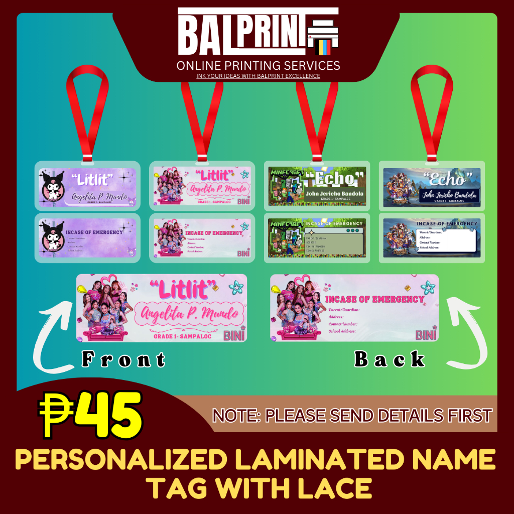 CUSTOMIZED LAMINATED NAME TAG WITH LACE | Shopee Philippines