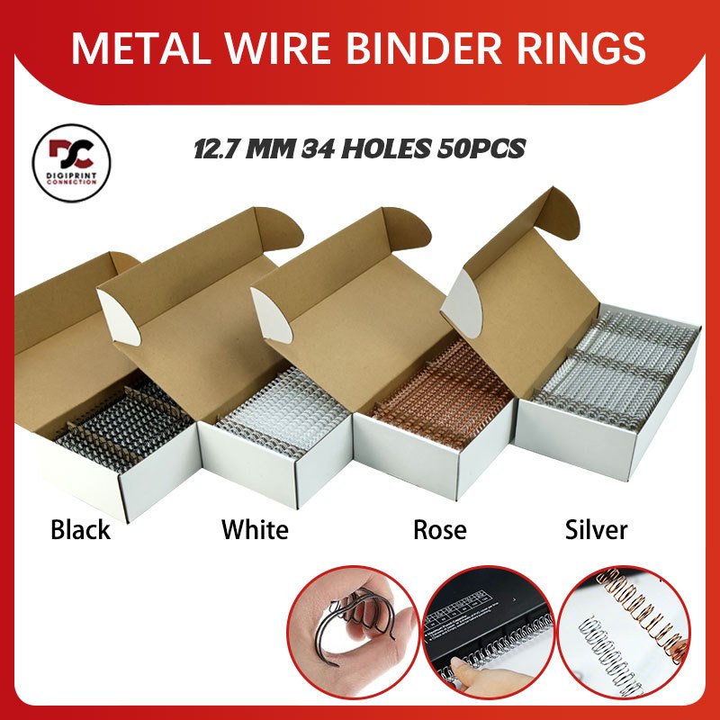 50pcs Officom Metal Wire Binder Rings Silver, Rose Gold Black, White 12 ...