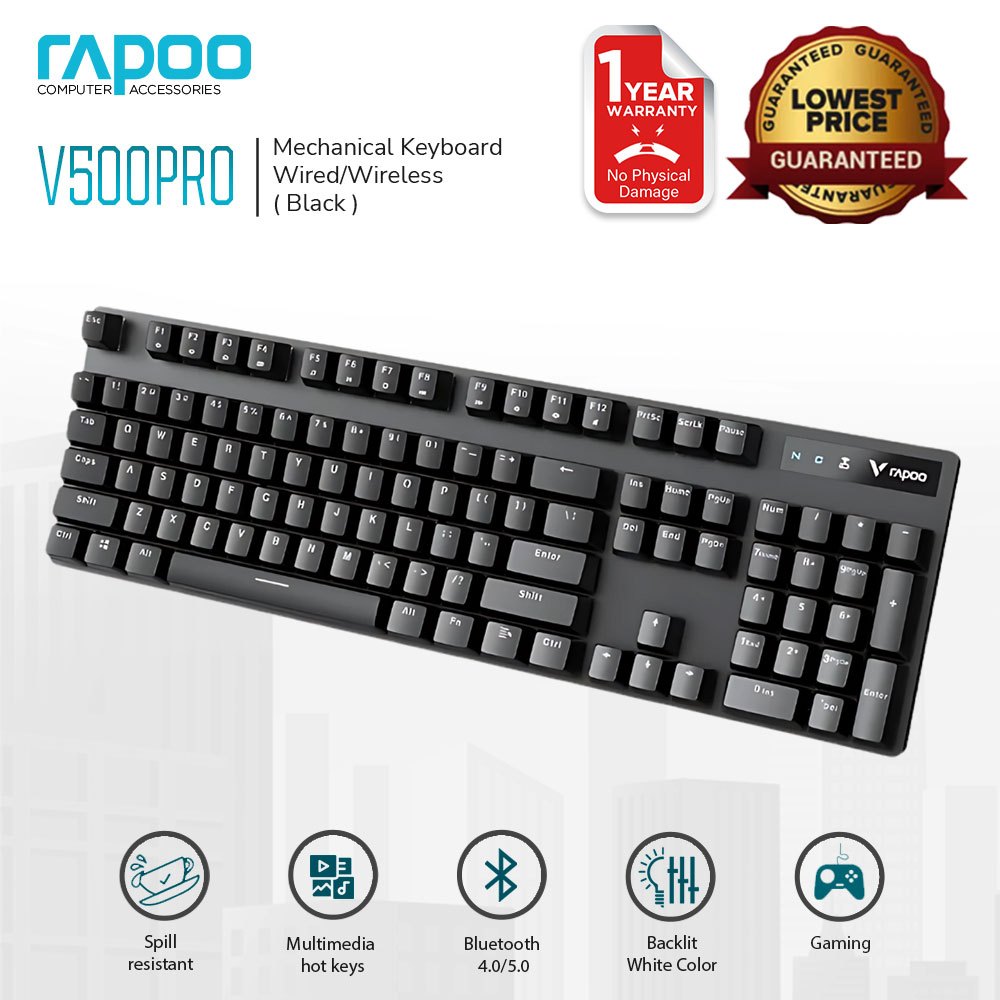 Rapoo V500PRO Wired/Wireless Mechanical Keyboard Blue Switch Edition 2.4GHz Wireless Connection ...