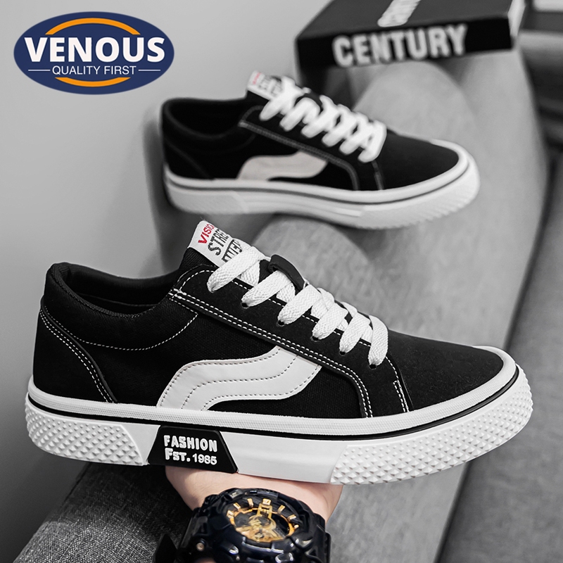 【Venous】2025 New Black Canvas Shoes for Men Original Low cut Casual Men ...