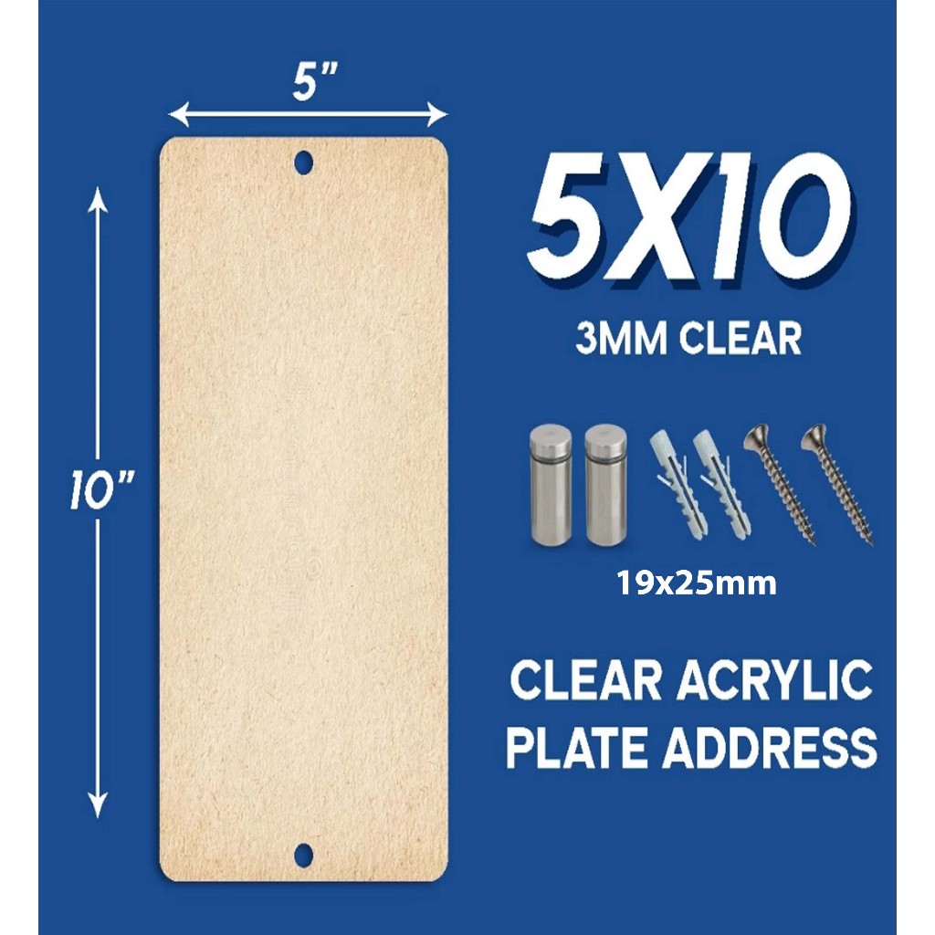 Acrylic 5x10 inches Plate Address 3mm Thickness (bolts, toks and screw ...