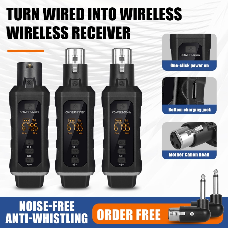 isonger UHF Wireless Microphone System XLR Mic Adapter Transmitter and ...