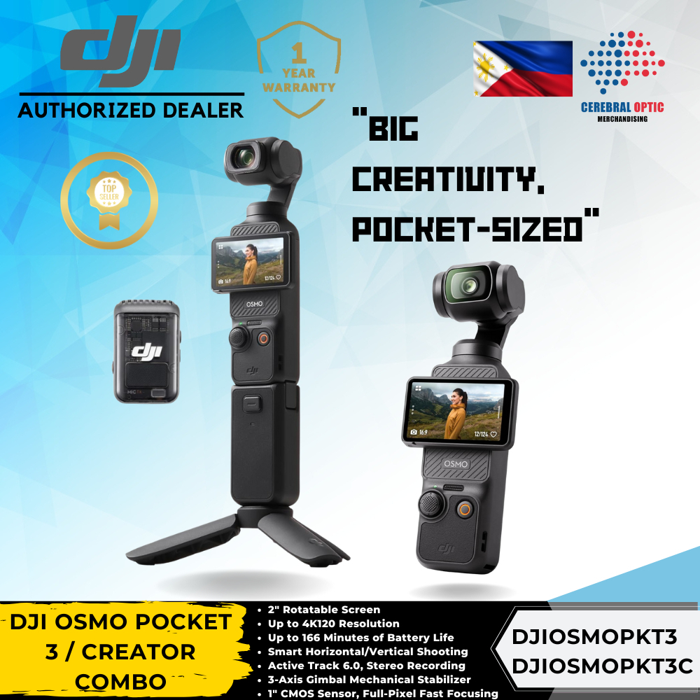 DJI Osmo Pocket 3, Pocket-Sized, 1-inch CMOS & 4K/120fps, 2-inch Rotatable Screen & Smart ...