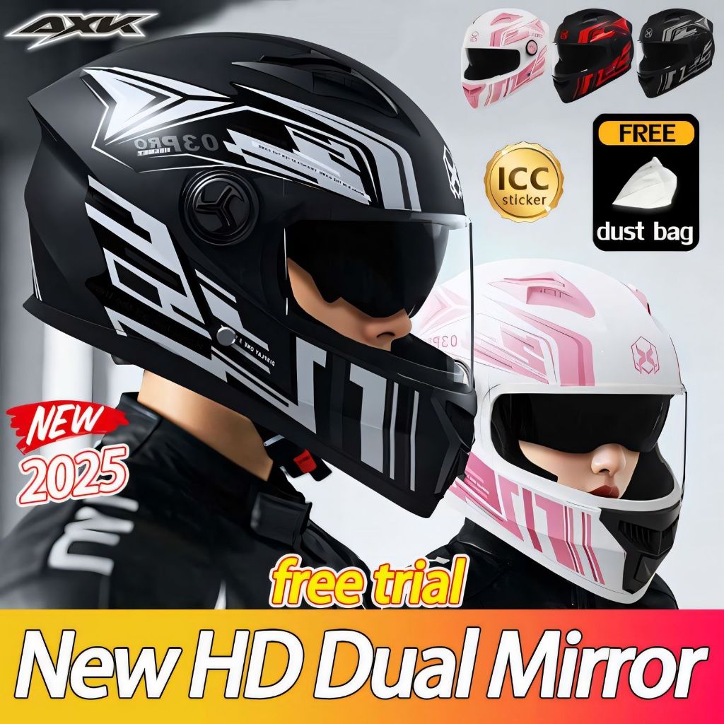 AXK Motorcycle Helmet Full Face HD Dual Visor For 55cm-62cm Head ...