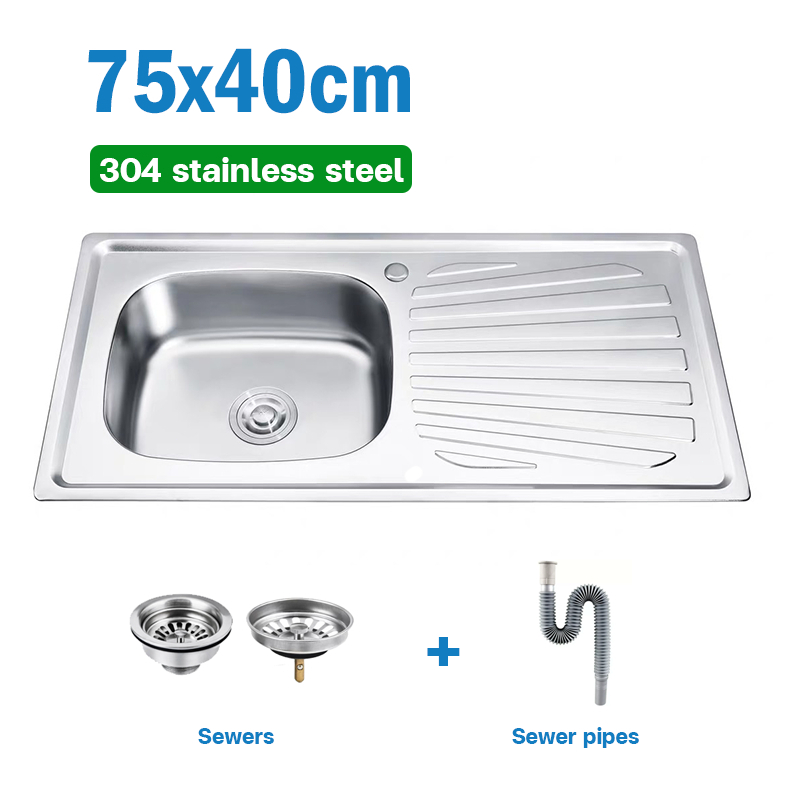 【With Faucet 】SUS 304 kitchen sink 75*40/100*50cm Embedded Installation ...