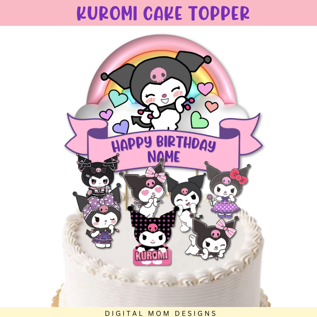 Kuromi Cake Topper Set – Customized Name Birthday Party Decoration (8 ...
