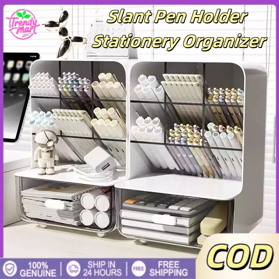 Desk Organizer Large Capacity Slanted Pencil Holder Drawer Office ...