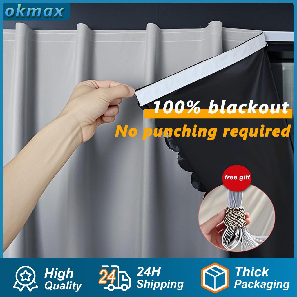 No Punch 100% Blackout Curtains No Gusot Magic Tape Curtains for Living ...