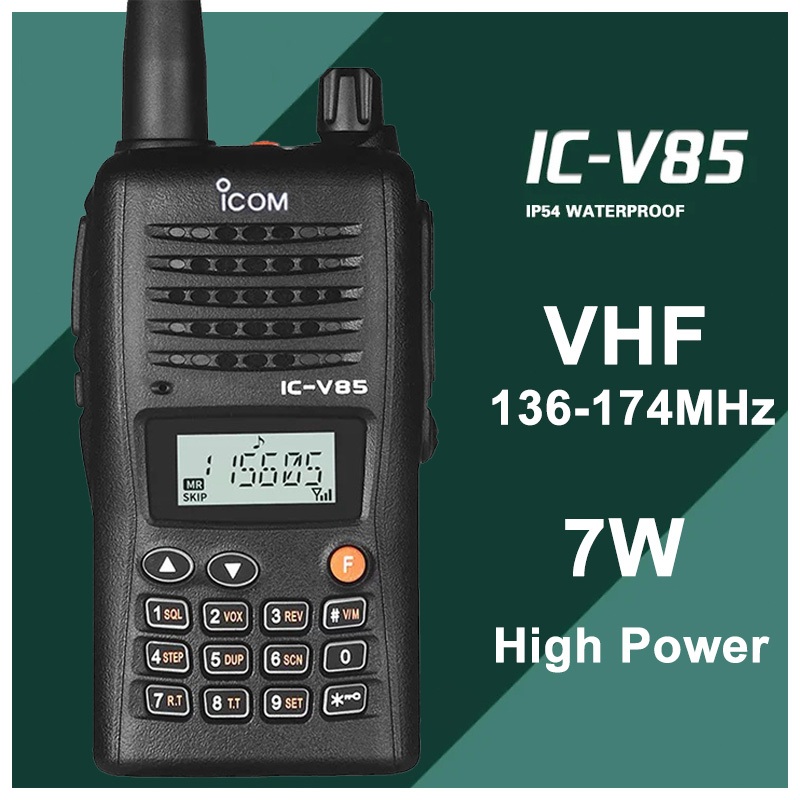 ICOM V85 Long Range Walkie Talkie IP54 Waterproof 7W Portable VHF 136-174MHz Rechargeable 2Way ...