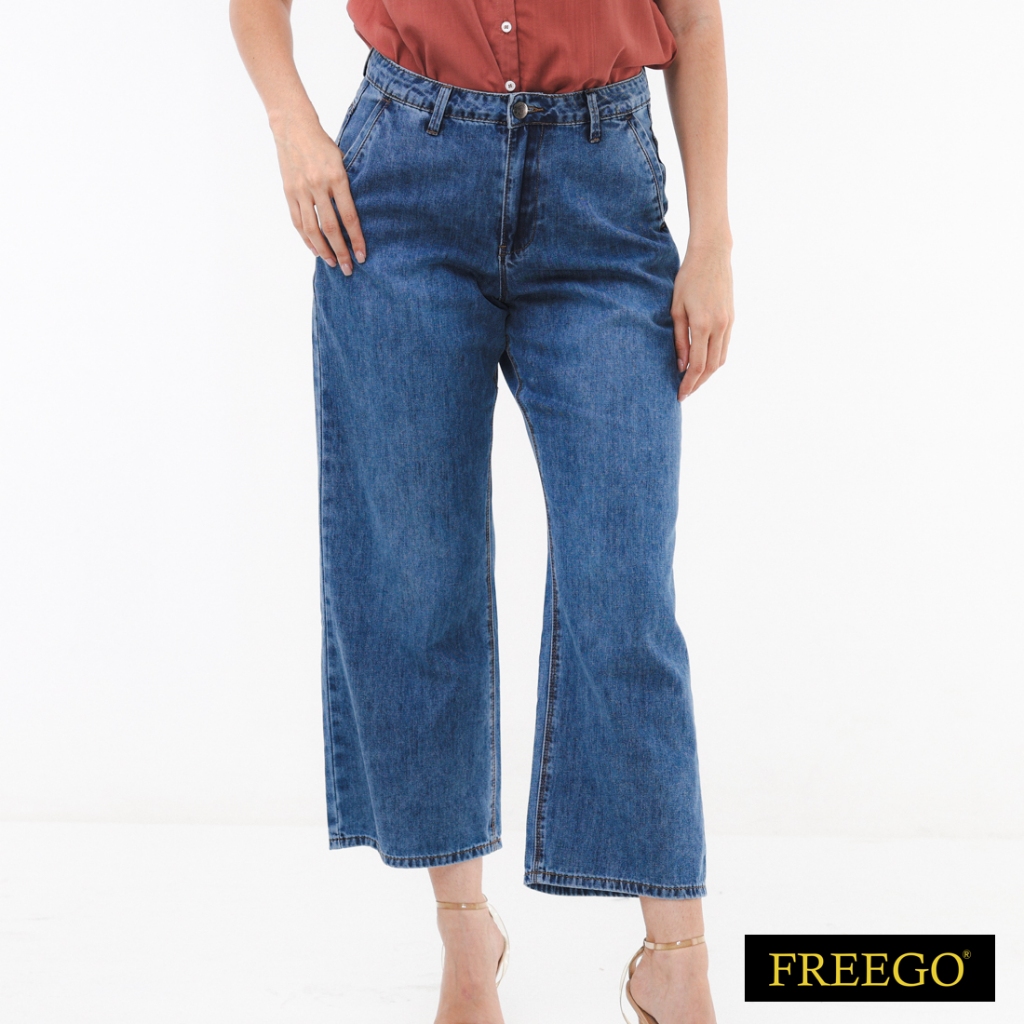 Freego Ladies Denim Wide Leg Long Pants High Waist ALB37-0005 | Shopee ...