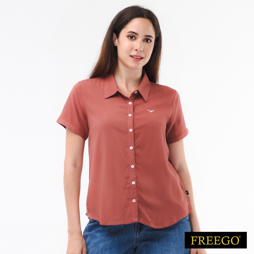 Freego Ladies Woven Plain Soft Linen Short Sleeve Blouse AST04-0358 ...
