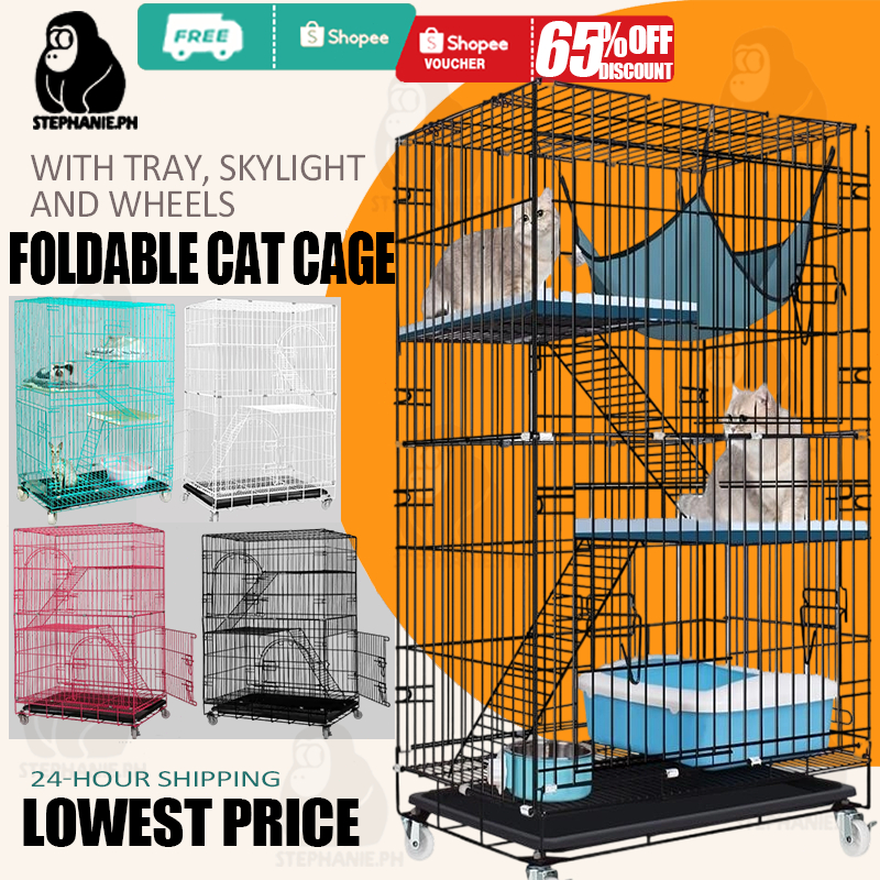 Cat Cage 4 Layers Pet Cage Large Space Stackable Cat House Foldable ...