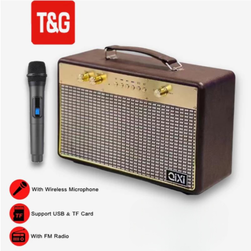 SK-2030 Cinematic Sound Classic Leather-lined Bluetooth Karaoke Speaker with Wireless Microphone ...