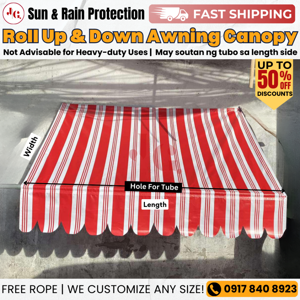 Awning Canopy Stripes Scallop Design Lona 100% Waterproof Trapal Lona ...