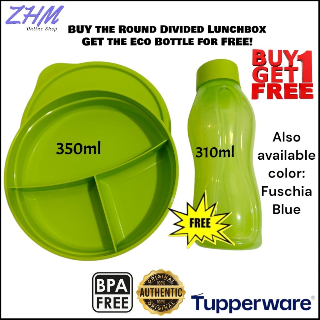 Tupperware Round Divided Lunchbox 350ml / Eco Bottle 310ml (100% ...