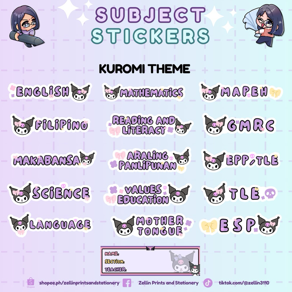 Kuromi Theme Subject Stickers | Shopee Philippines