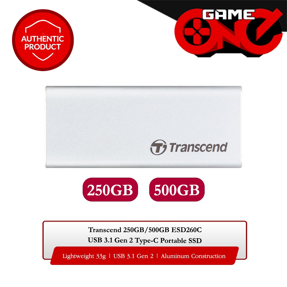 Transcend 250GB/500GB ESD260C USB 3.1 Gen 2 Type-C Portable SSD ...