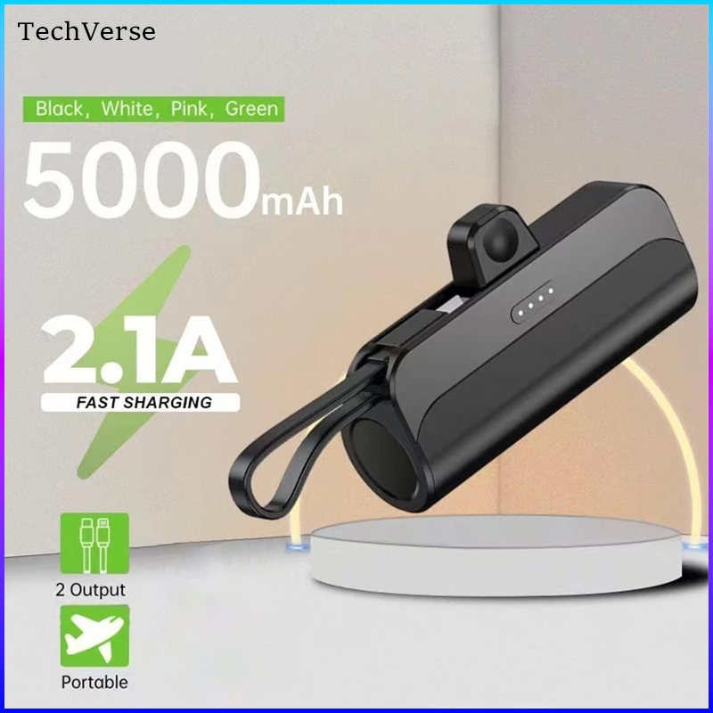TechVerse 2in1 PowerBank 5000mAh Mini Power Bank Fast Charging Wireless ...