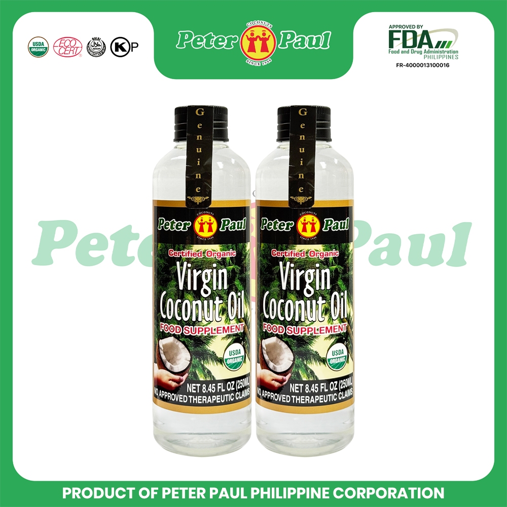 PETER PAUL Organic Virgin Coconut Oil VCO Food Supplement 250ML, 2-pcs ...