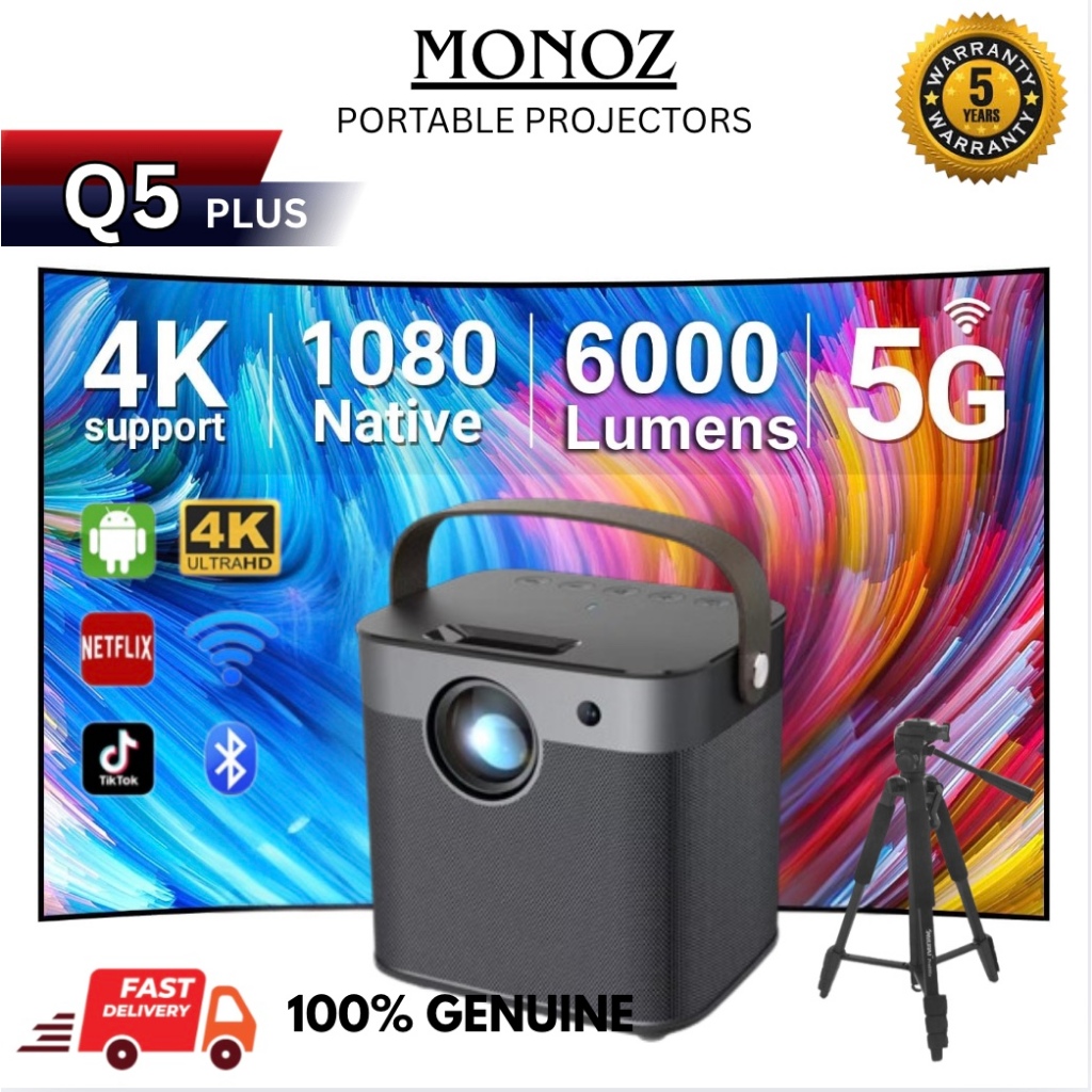 Q5 PLUS Portable Projector 1080P 4K LCD LED 6000 Lumens Support 5G WIFI ...