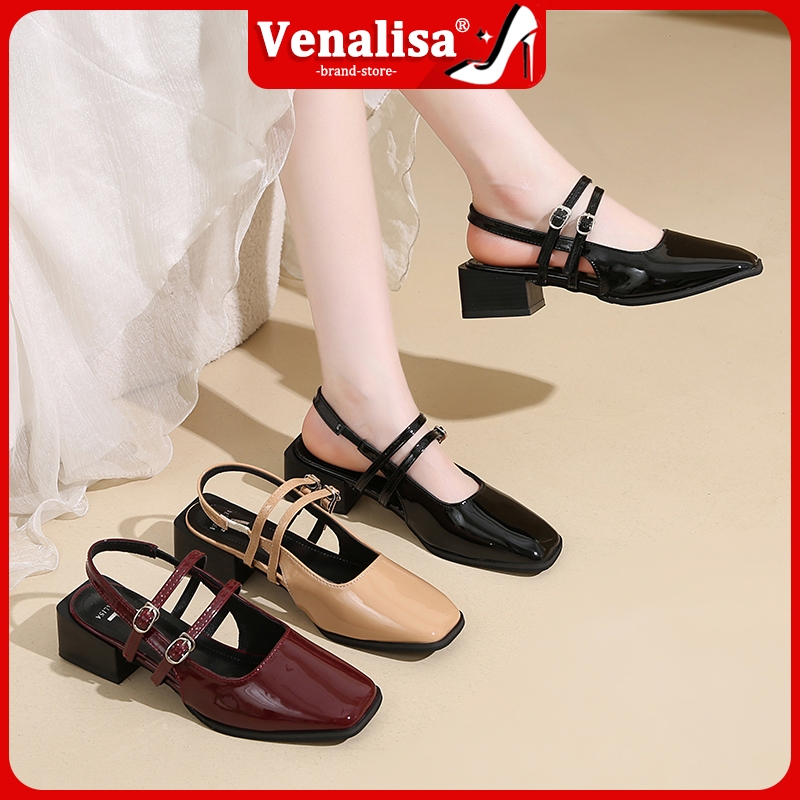Venalisa Women's High Heel Sandals leather Square Head Chunky heel ...