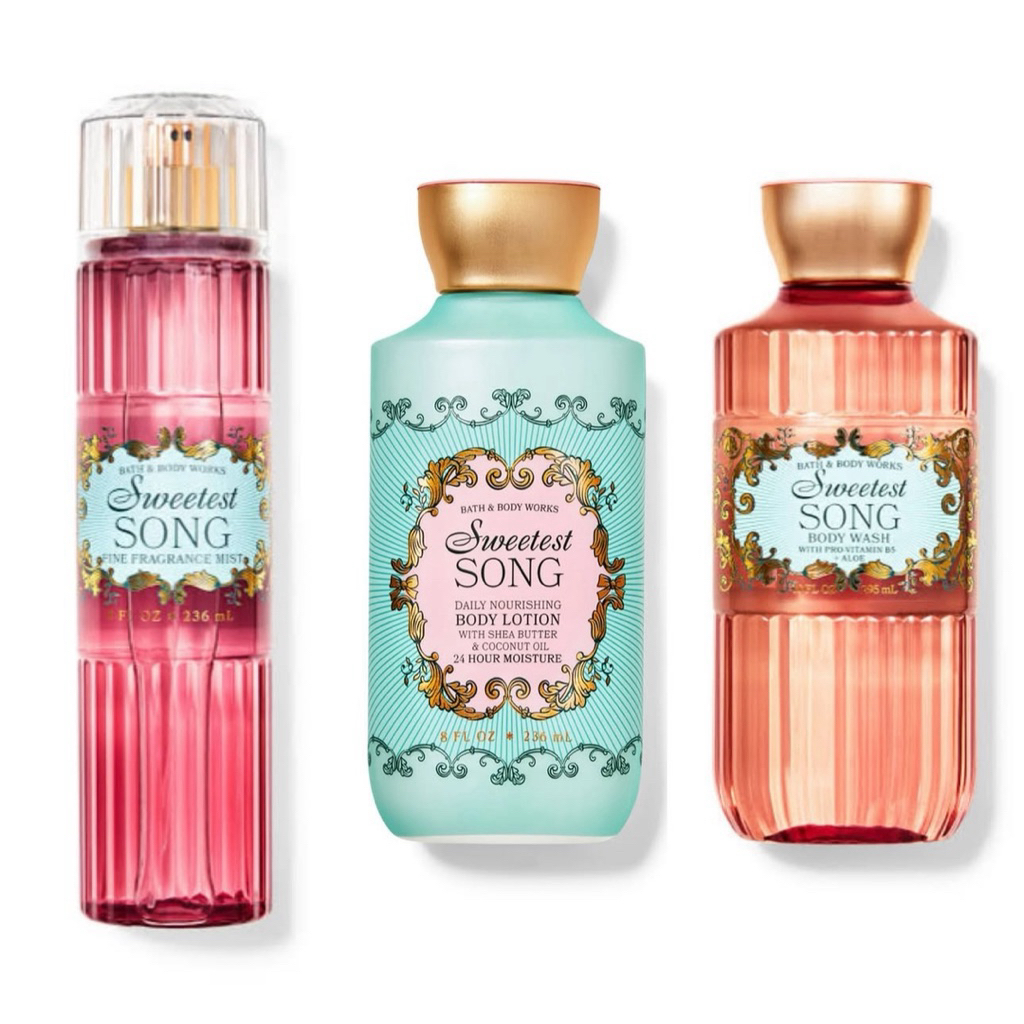 BBW SWEETEST SONG FRAGRANCE MIST/ BODYWASH AND LOTION BY BATHS AND BODY ...