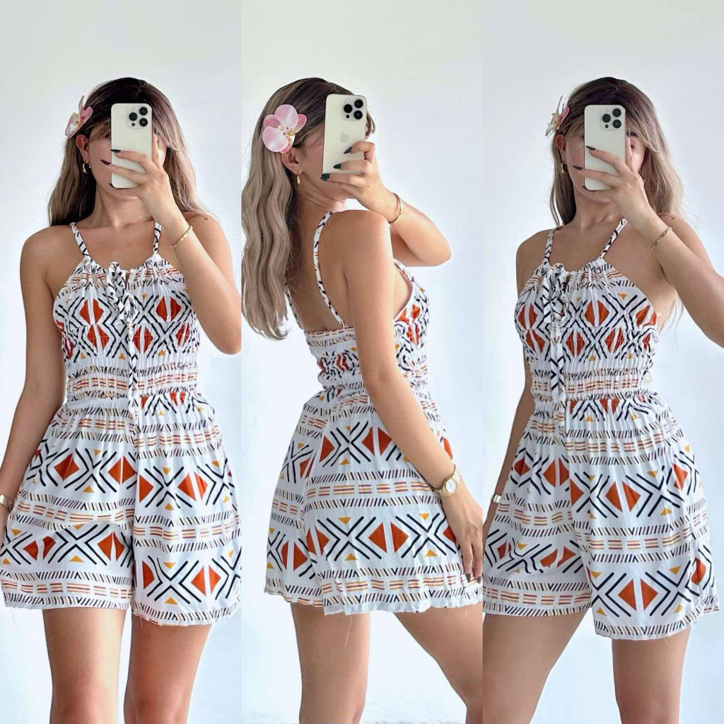 Printed Smocking Romper with Garter for Women | Soft Chalis Fabric ...